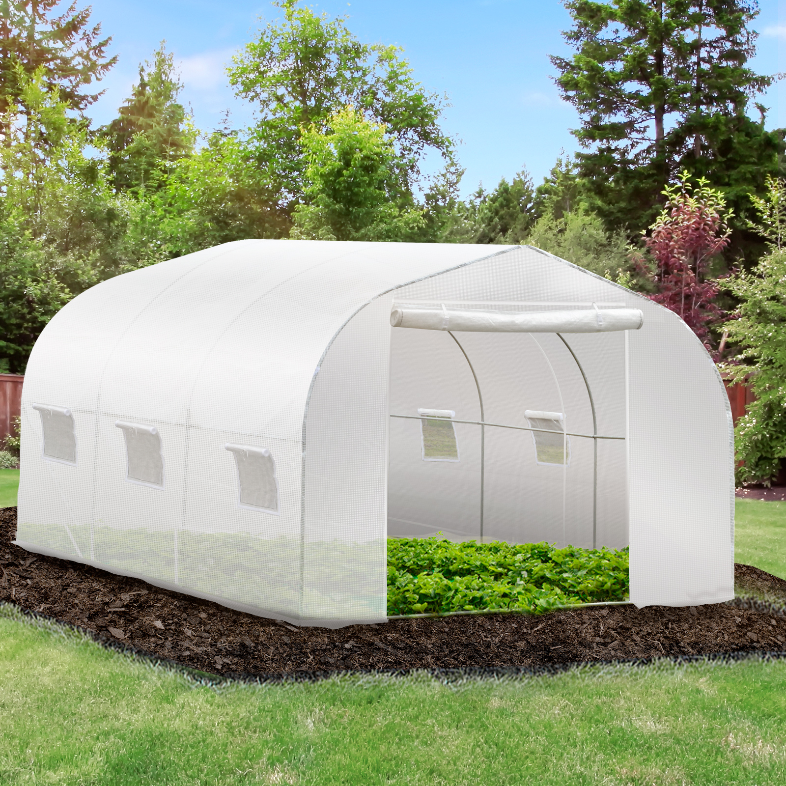 Serre Tunnel Jardin Grande Taille Porte + 6 Fenêtres Acier Galvanisé Pe ...