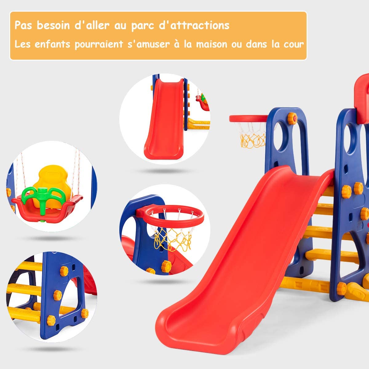 Costway Toboggan Pour Enfants 3-en-1 Avec Panier De Basketball ...