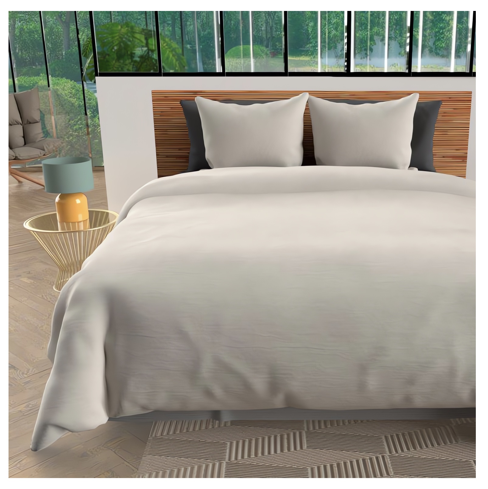 Housse De Couette + 2 Taies 220 X 240 Cm Microfibre Lavee Intemporel ...