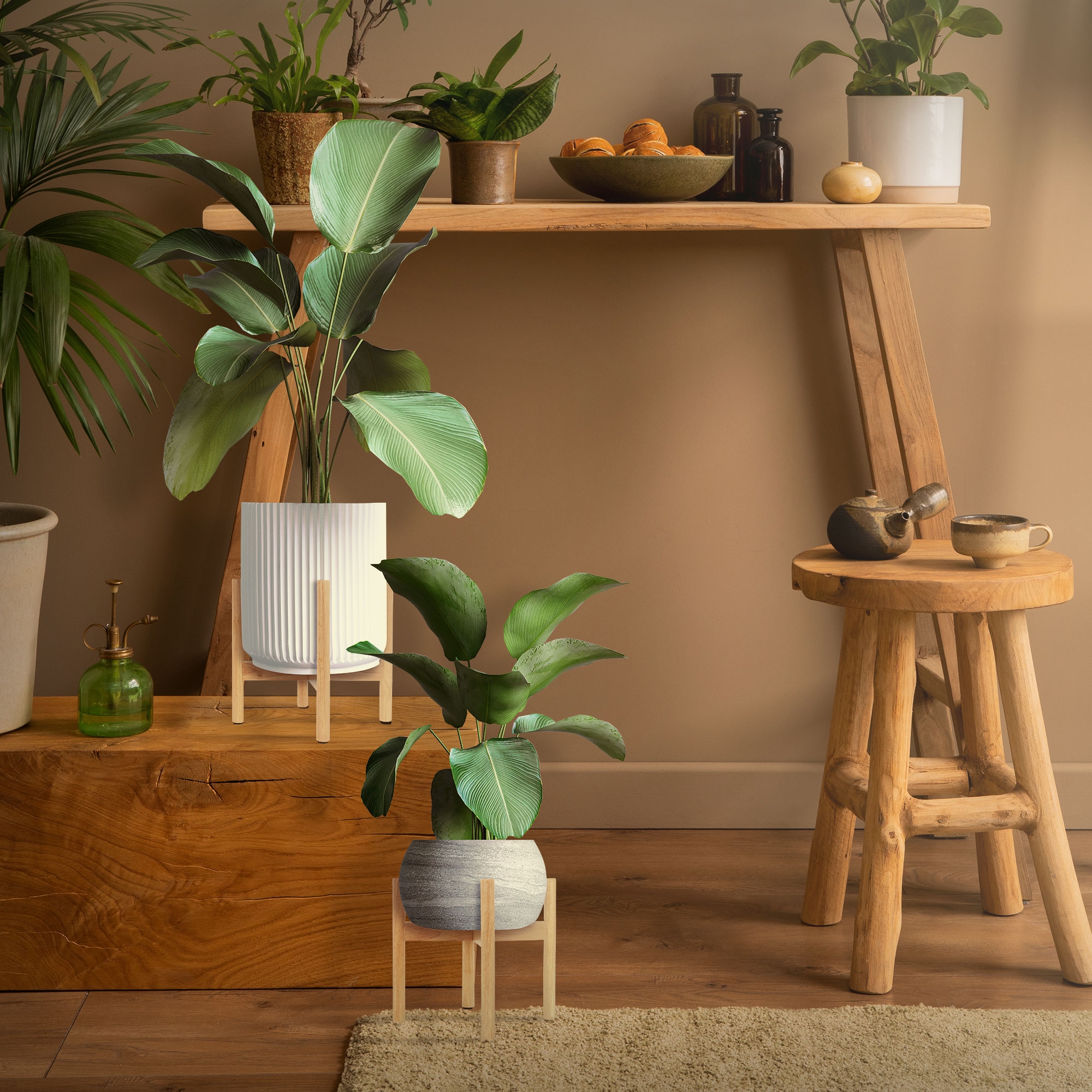 3x Support De Plante/fleurs Bois D'hévéa Porte-fleurs Design Intemporel ...