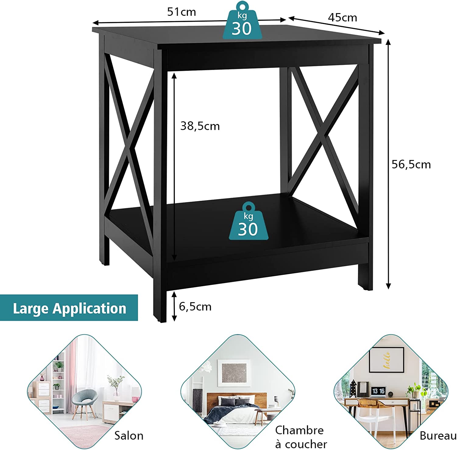Costway Table D'appoint À 2 Niveaux De Style Moderne 51 X 45 X 56,5cm ...
