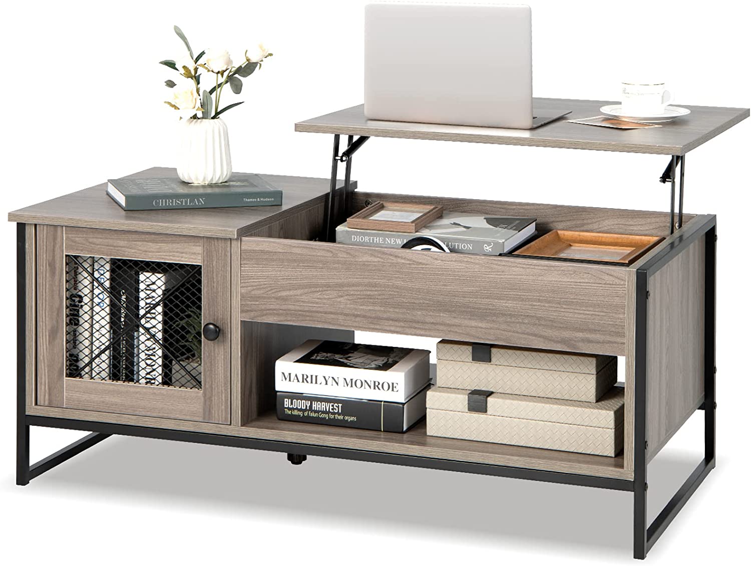 Costway Table Basse Relevable Avec 1 Compartiment Ouvert Et Placard À 2 ...