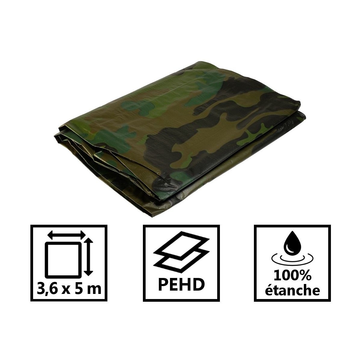 Bâche Militaire 3,6x5 M 150 Gr/m2 Bâche Camouflage De Sol Verte Et ...