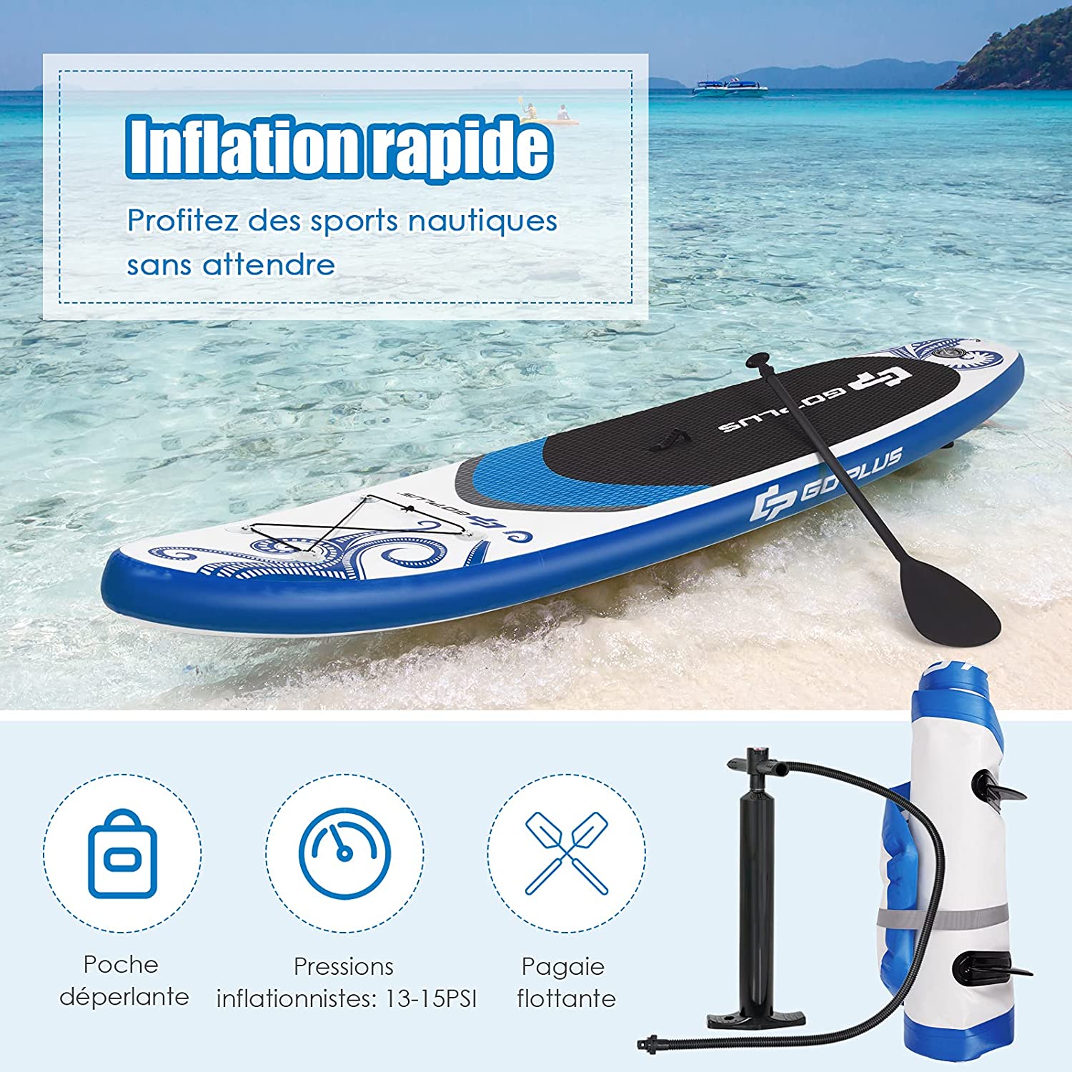 Stand Up Paddle Board Gonflable Pour Pagayer 335x76x16cm à Prix Carrefour