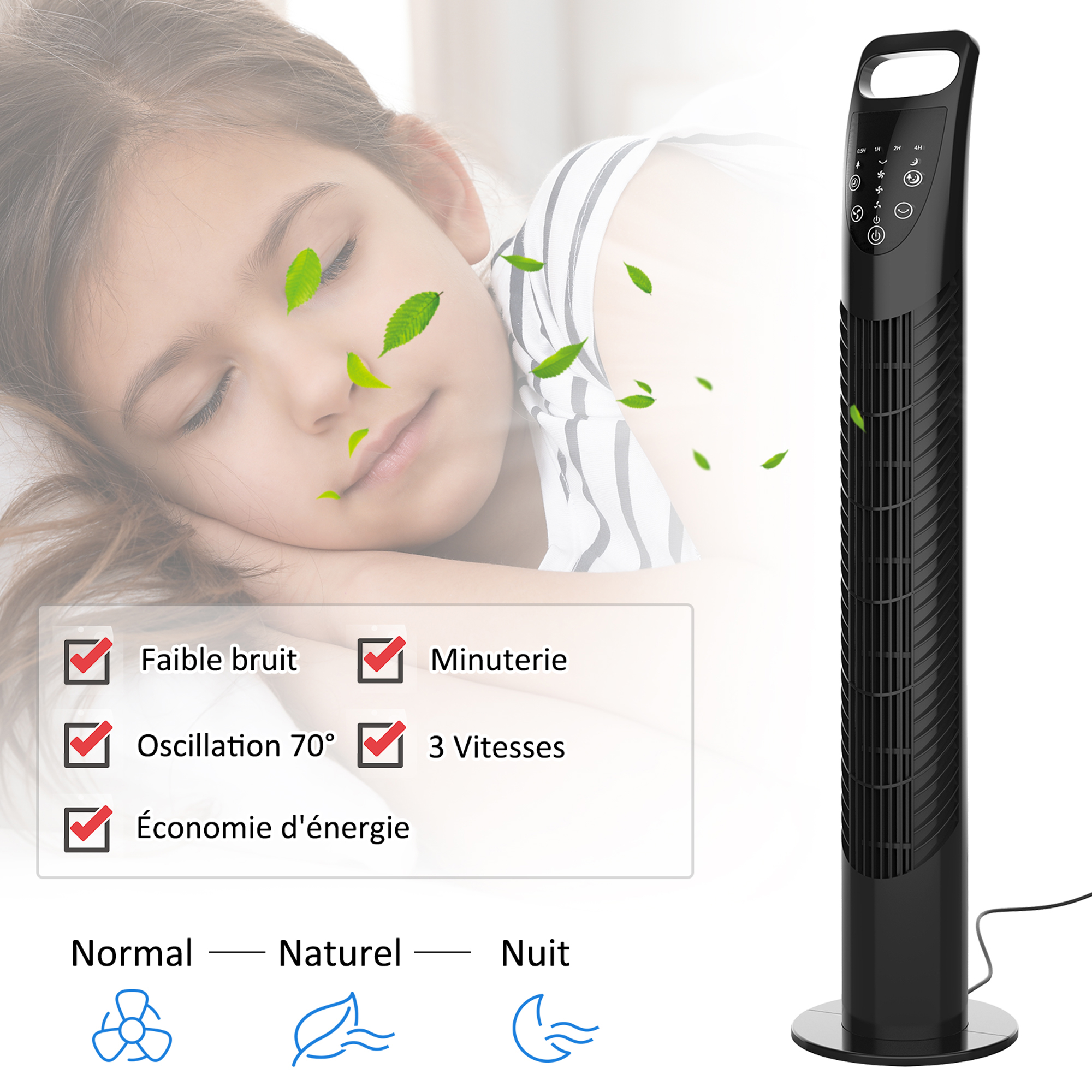 Ventilateur Colonne Tour Oscillant 40 W Avec Télécommande à Prix Carrefour