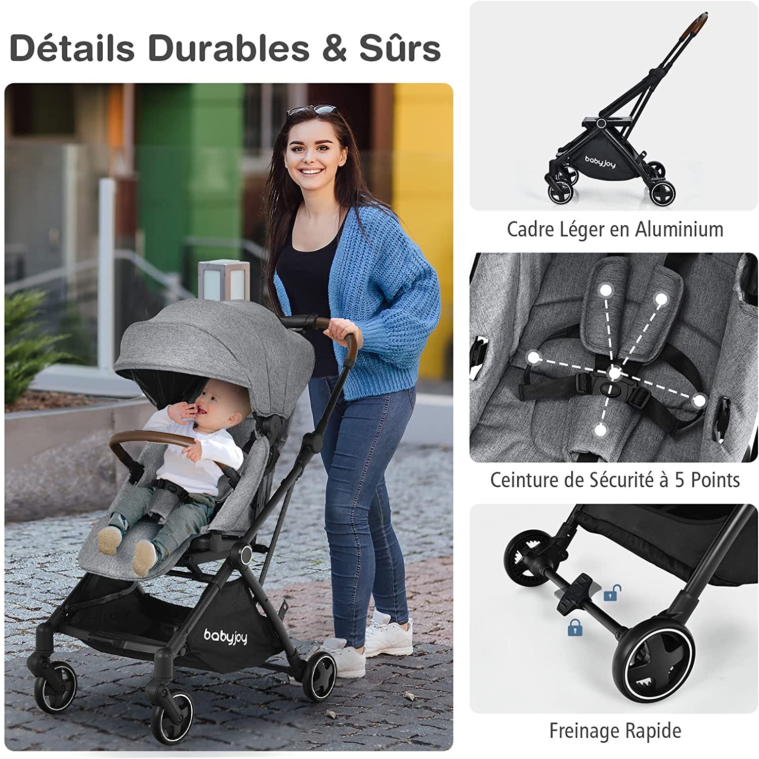 Poussette Bébé 0-3 Ans 2 En 1 Siège Rotatif Pliage À Une Main Auvent ...