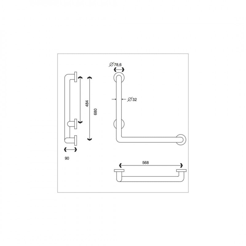 Barre D'appui Douche Verticale Coudée - Angle À Droite - Inox 34 Brossé ...