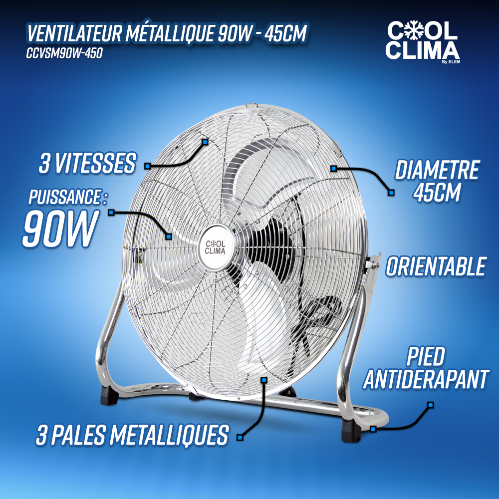 Ventilateur Métallique 90w - 45cm - Cool Clima à Prix Carrefour