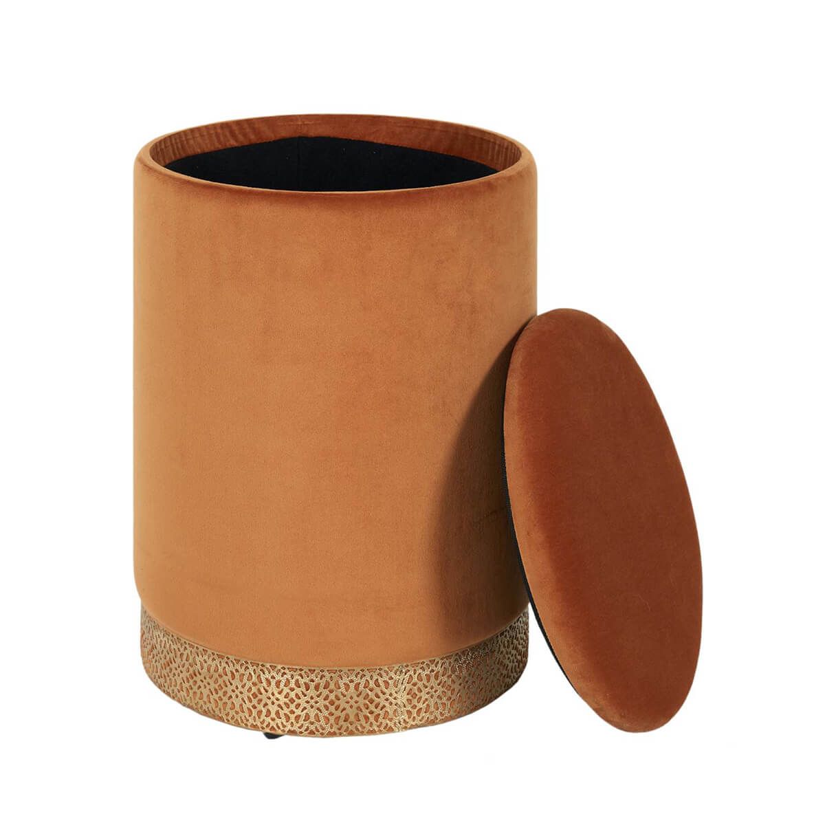 Asma - Pouf-coffre Rond Velours Ocre Socle Ajouré Or à Prix Carrefour