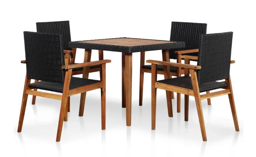 Table Carrée Et 4 Chaises De Jardin Acacia Clair Et Résine Tressée ...