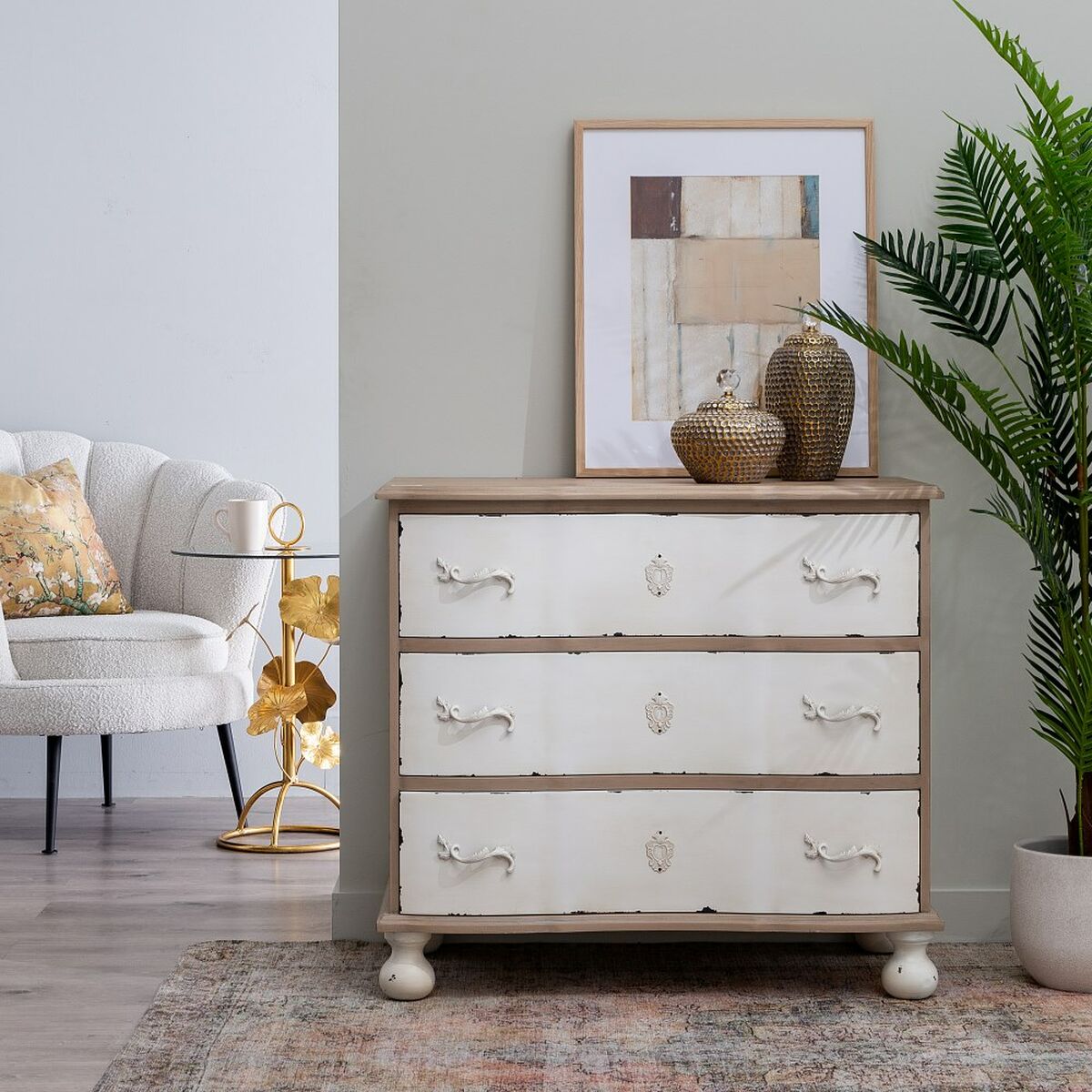 Commode 90 X 48 X 82 Cm Naturel Blanc Bois D'épicéa à Prix Carrefour