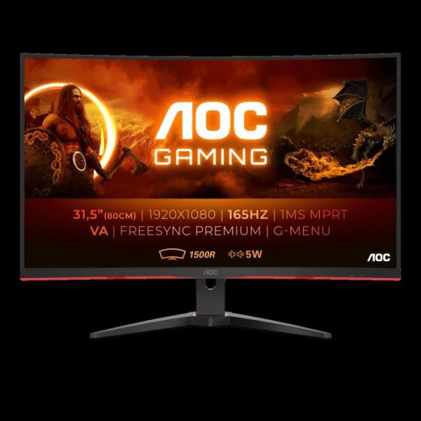 Ecran Pc Gamer Incurvé - Aoc C32g2ae/bk - 31.5 Fhd - Dalle Va - 1ms ...