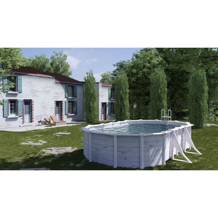Gre - Piscine Ovale Acier 5,27m X 3,27m X H: 1,22m - Imitation Bois ...