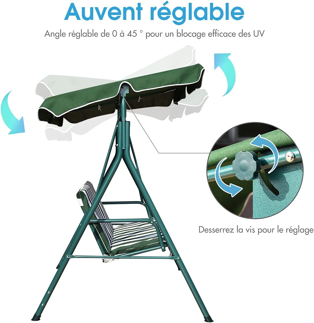 Costway Balancelle De Jardin Sur Pied Pour 2 Personnes Résistant À L’uv ...