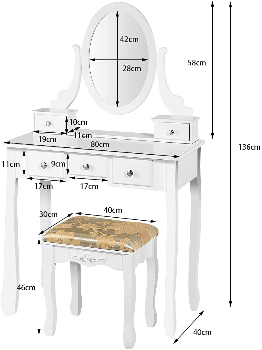 Coiffeuse Table De Maquillage Avec Miroir Ovale Pivotant À 360° à Prix ...