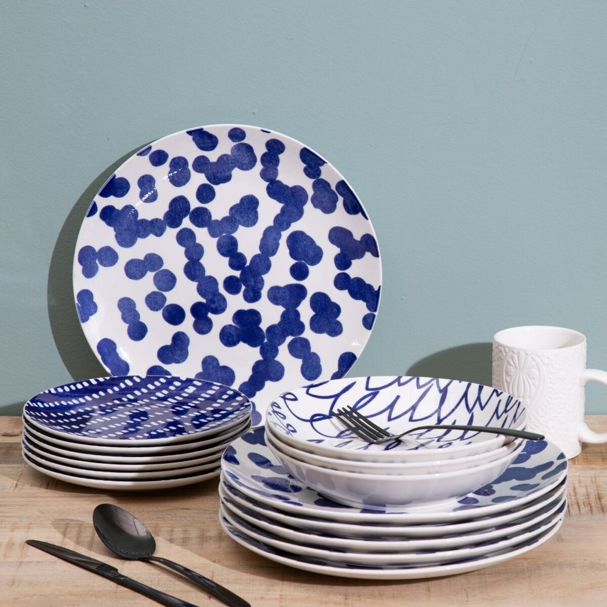 Assietes 18 Pièces Porcelaine Bleu Blanc 1 Cm à Prix Carrefour
