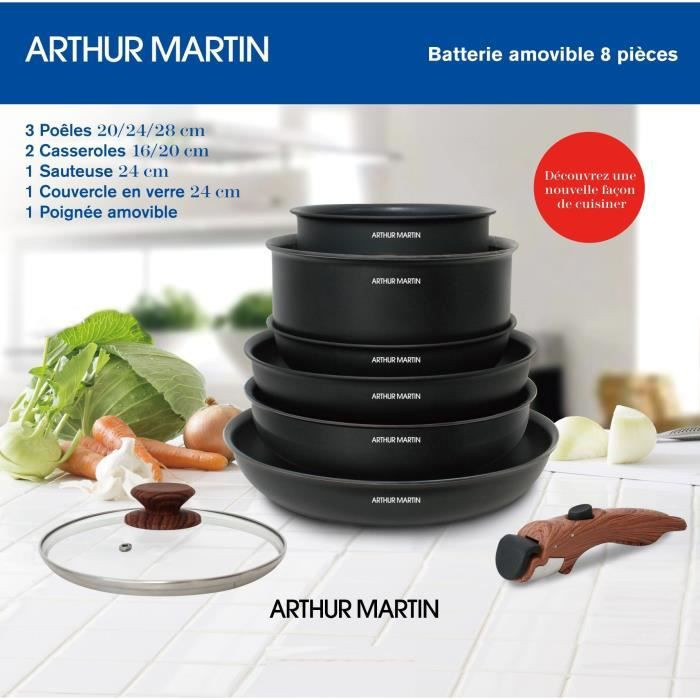 Batterie De Cuisine 8 Pieces Arthur Martin - Aluminium - Poignée Bois - Tous Feux Dont Induction ...