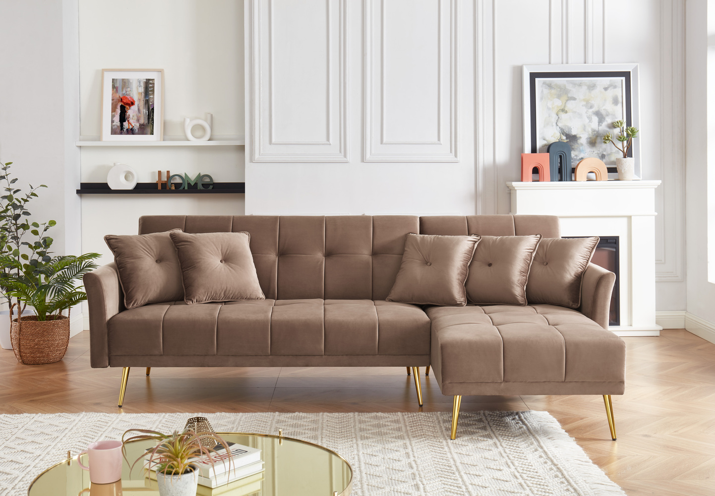 Canapé D'angle Aroma Convertible 5 Places Velours Taupe à Prix Carrefour
