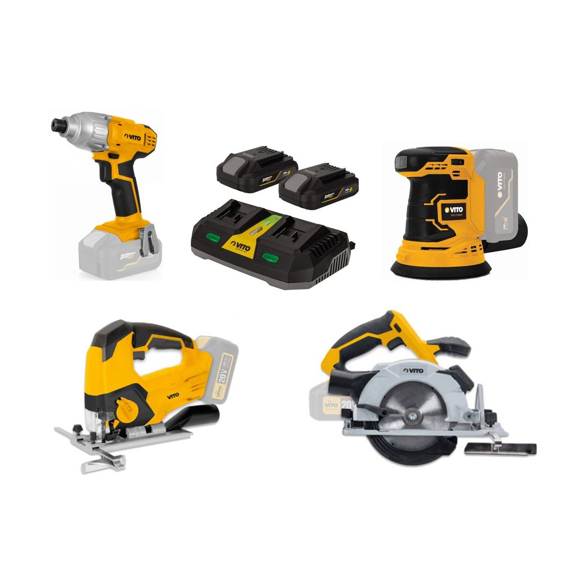 Outils 20v Visseuse + Ponceuse + Scie Circulaire + Scie Sauteuse + 2 ...