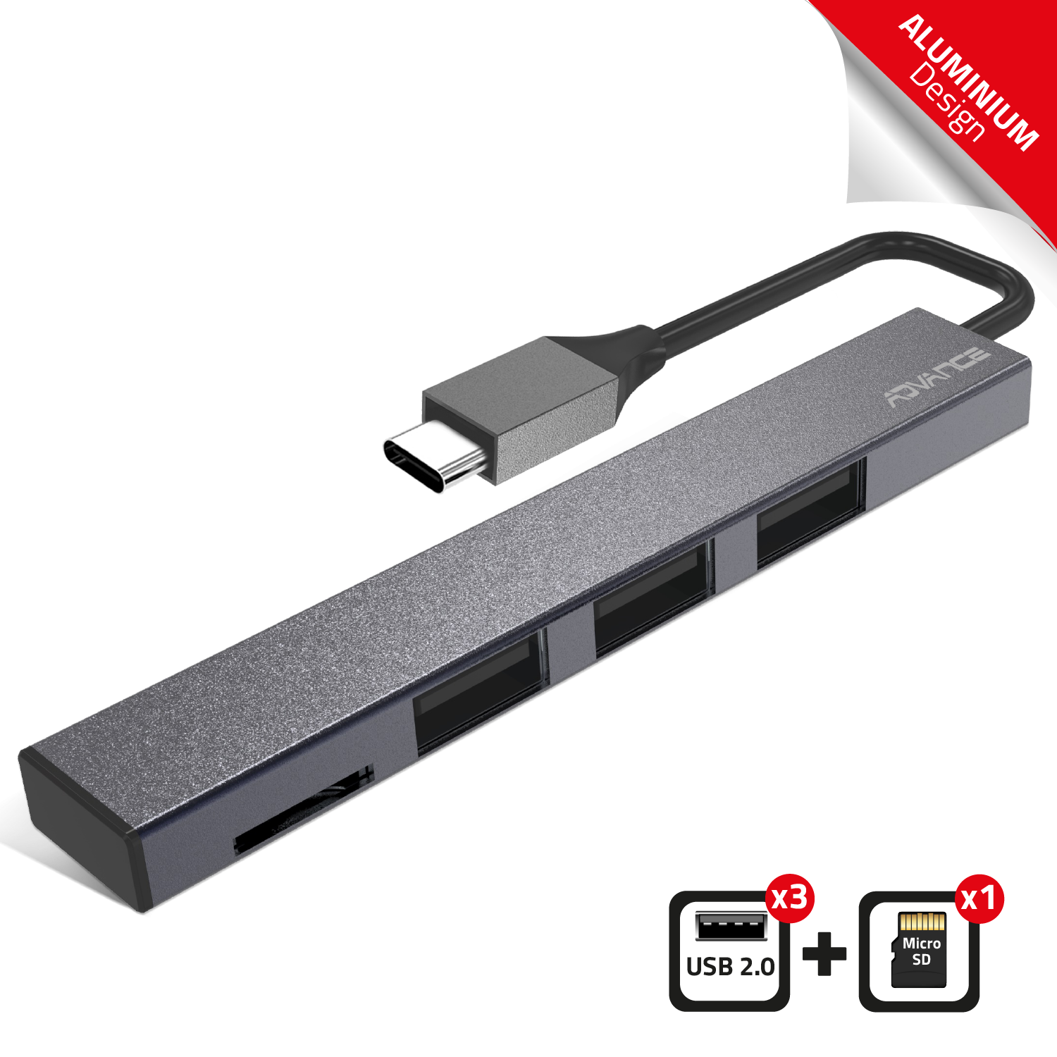 Hub En Aluminium Type-c: 3 Ports En Usb2.0, 1 Port Microsd, Ultra ...