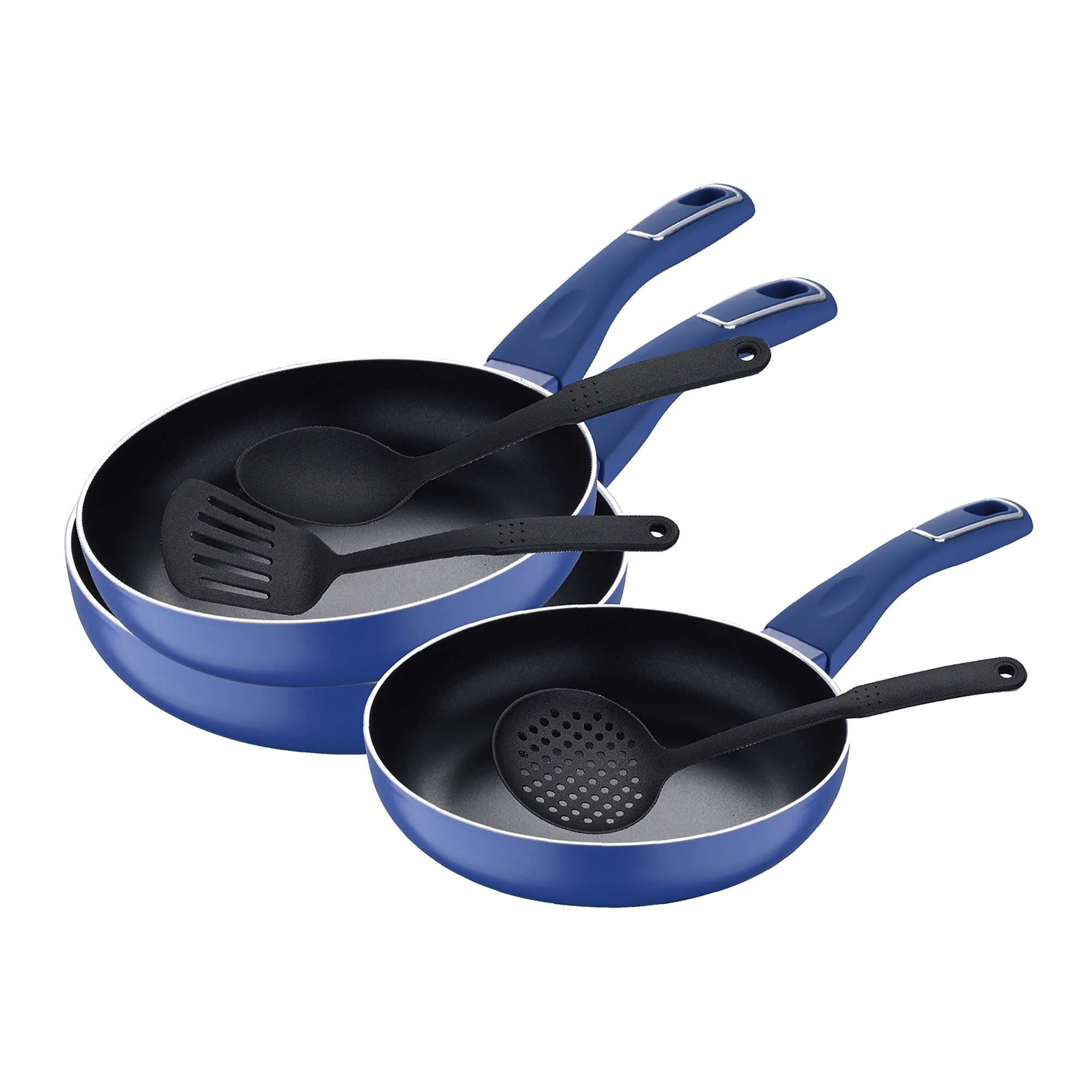 Set 3pc Poêles À Frire (20+24+28cm) C/3pc Outils Aluminium Pressé Ind Blue Land Indigo à Prix ...