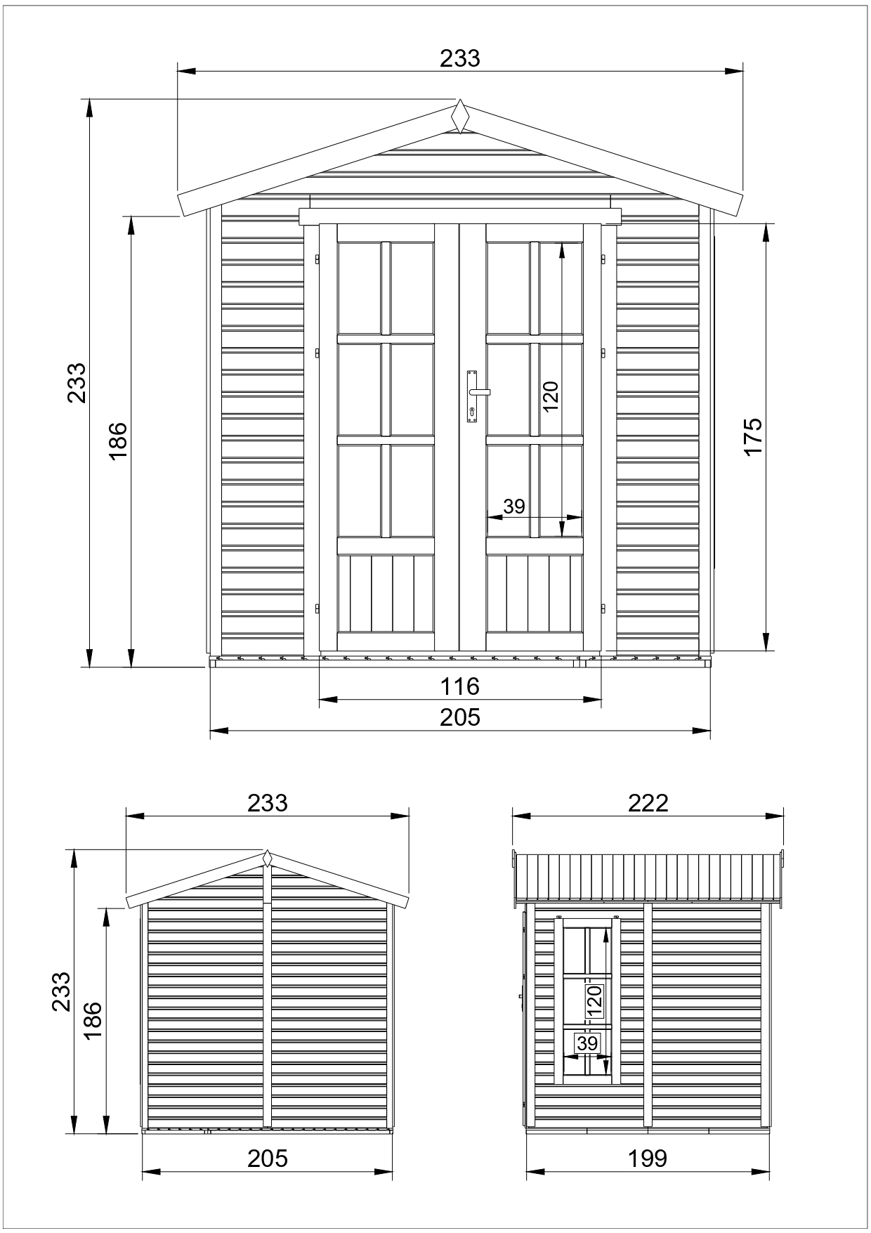 Abri De Jardin En Bois 4 M2 - L233xp222xh233cm -Avec Sol, Avec Des ...