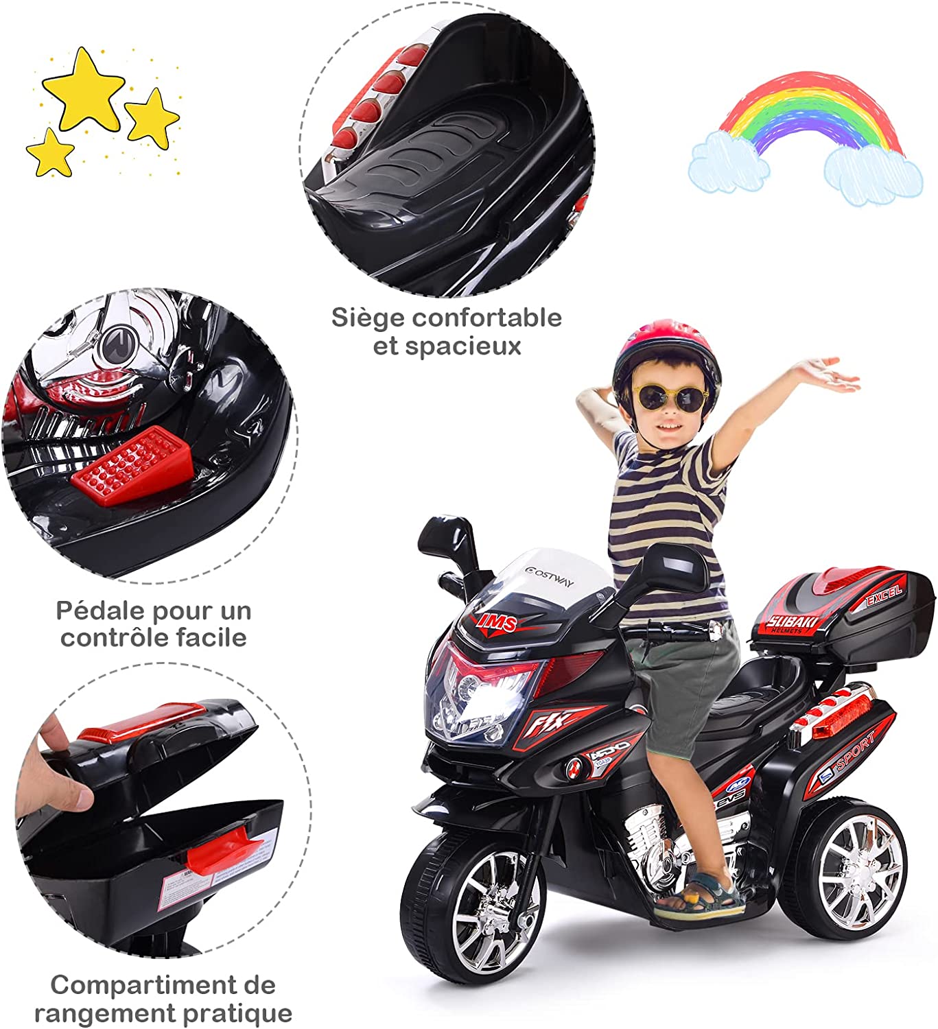 Moto Electrique Pour Enfants Scooter 6 V À 3 Roues Avec Phares Led 37 ...