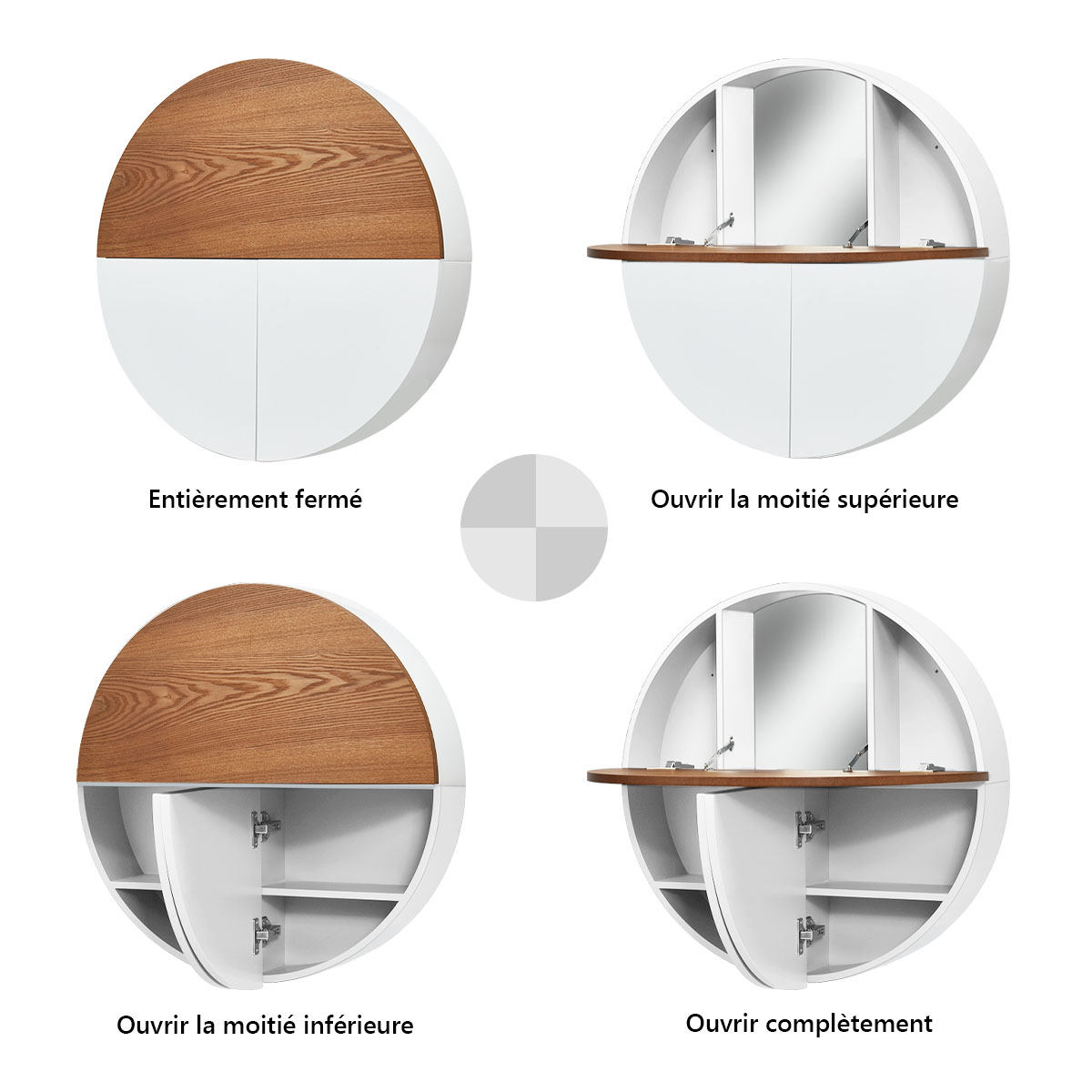 Coiffeuse Murale Ronde Plateau Rabattable Avec 7 Compartiments Et 1 ...
