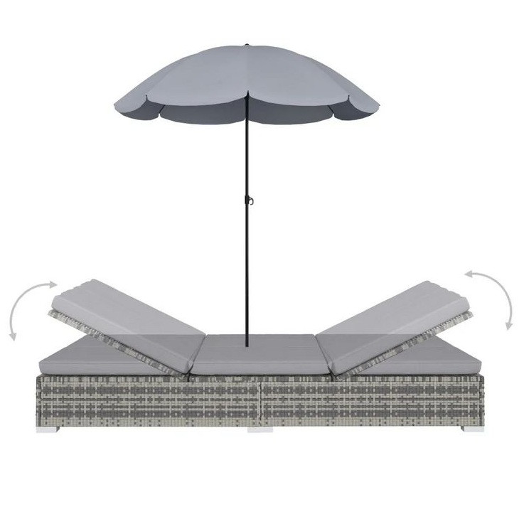 Lit De Jardin Avec Parasol Polyester Et Résine Tressée Gris Uvo à Prix ...