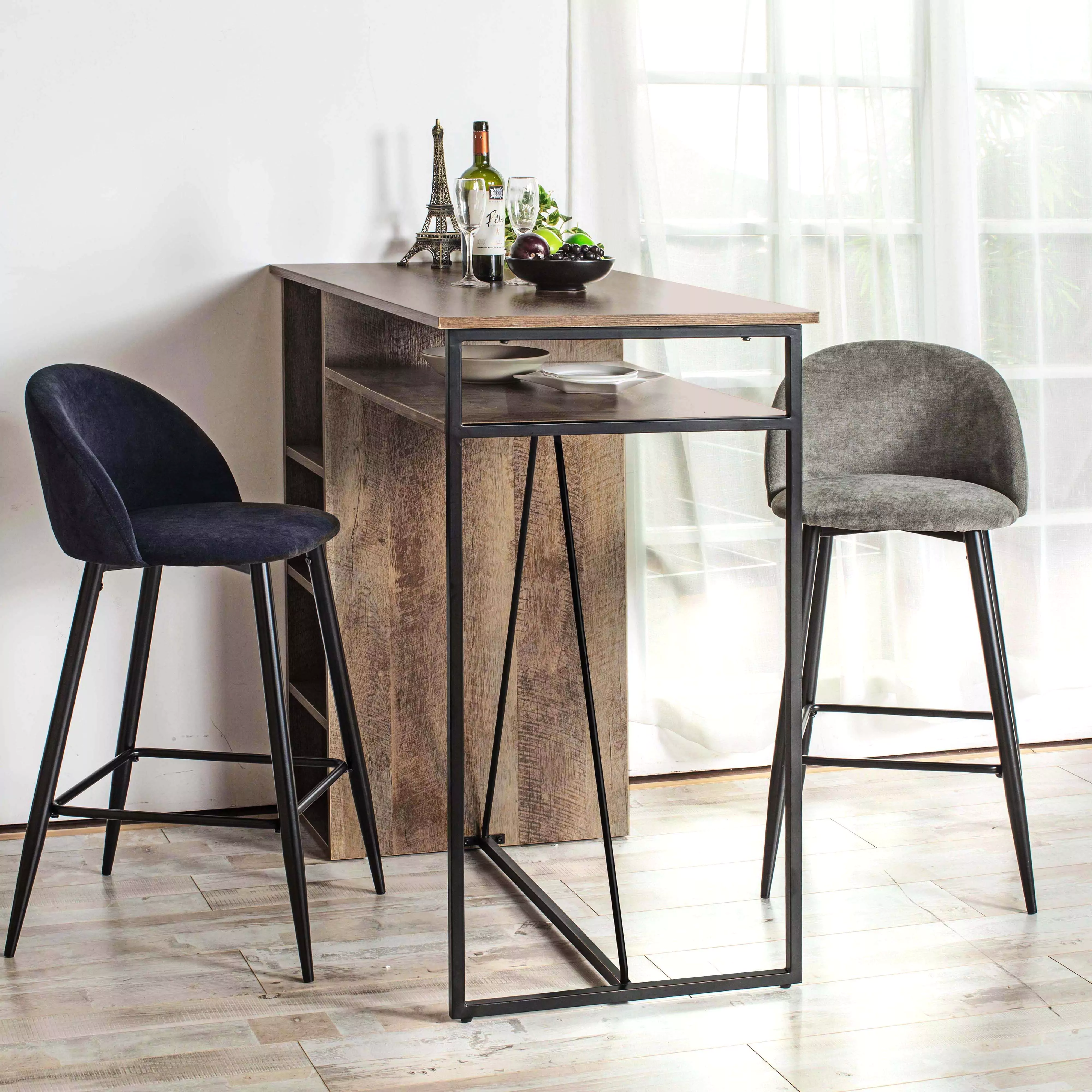 Table De Bar Haute De Cuisine Avec 4 Étagères De Rangement En Bois D ...