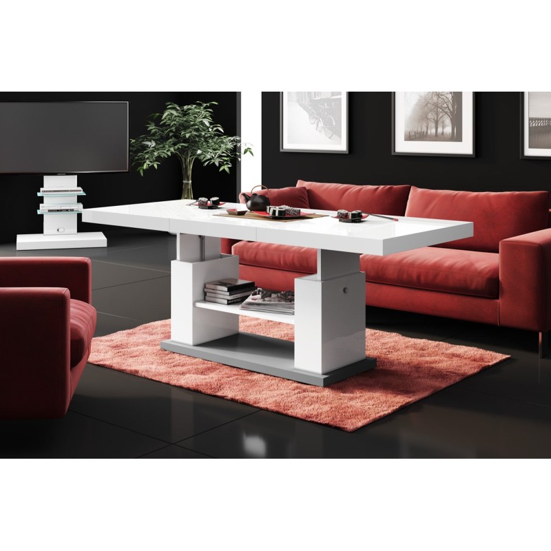 Table Basse Relevable Extensible 120-170 X 75 X 50- 65 Cm - Blanc à ...