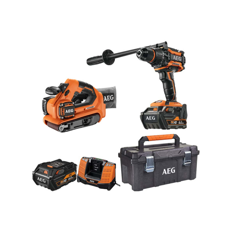Pack Aeg Perceuse Percussion Brushless 18v - Ponceuse À Bande Brushless ...