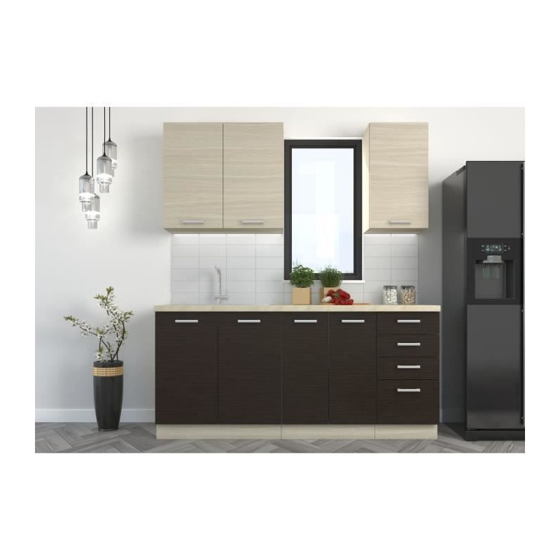 Chamonix Cuisine Complete - Mélamine - Décor Chene - L 180 X P 60 X H ...