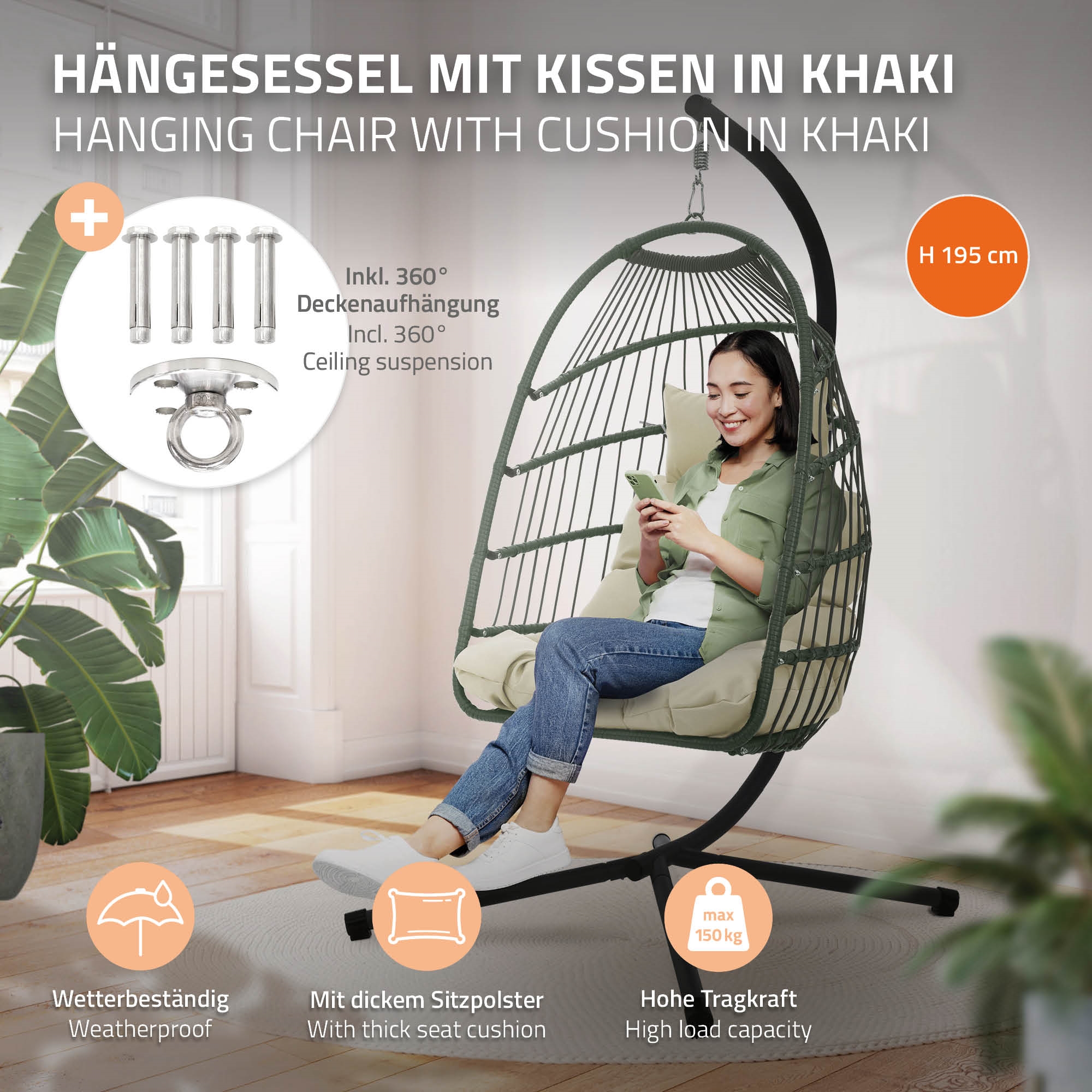 Chaise Suspendue Fauteuil Œuf Balancelle Avec Coussin Intérieur ...