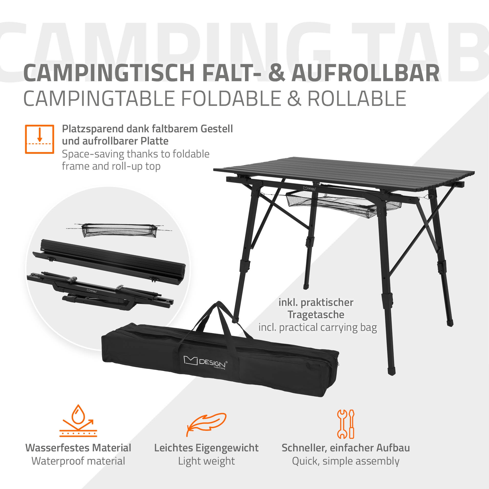 Table De Camping Pliante Aluminium Noir Plateau Enroulable Avec Sac De ...
