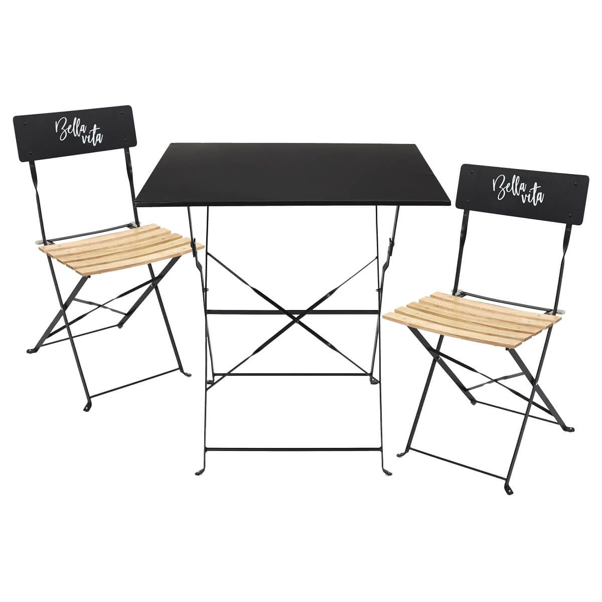 Malam - Ensemble Table Repas Carrée Pliante + 2 Chaises Pliantes Noires ...