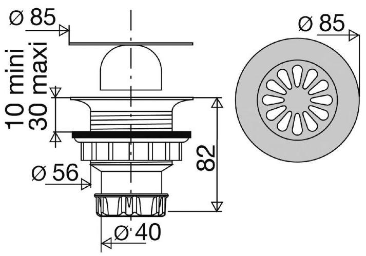 Bonde De Receveur Ø60+ Grille Marguerite Ø85 Vertical - Valentin ...