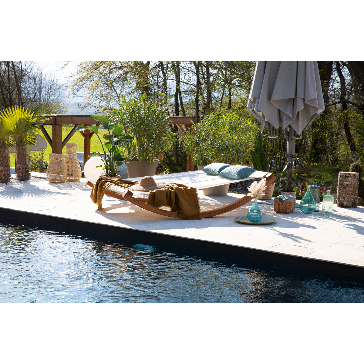 Hamac Transat De Jardin Double Blanc Cassé Et Bois Massif Ouessant à ...