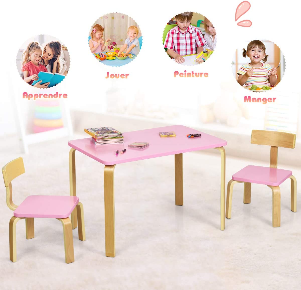 Costway Ensemble Table Et Chaise Pour Enfant, Inclus 1 Table Et 2 Chaises à Prix Carrefour