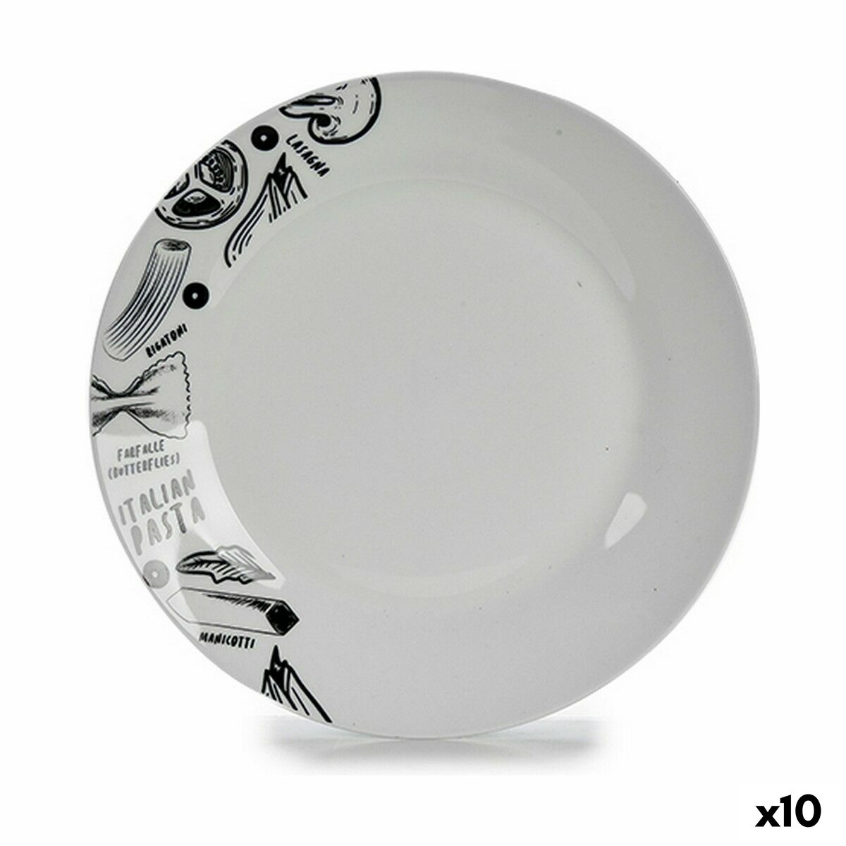 Assiette Plate Ø 24,4 Cm Noir Blanc Porcelaine Pâtes (10 Unités) à Prix ...