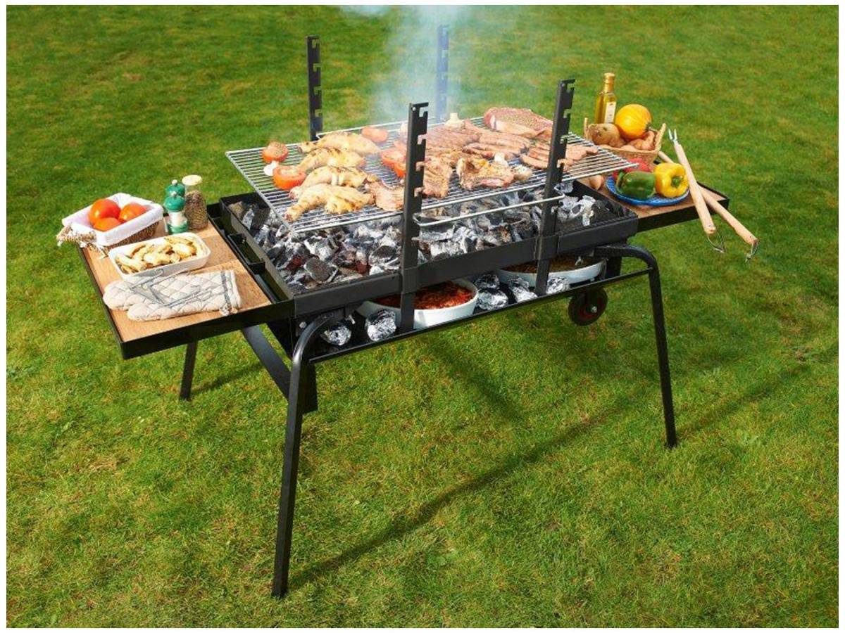 Barbecue Bois "feu Roulant Géant Luxe" - Grille Rectangle 87 X 48 Cm à ...