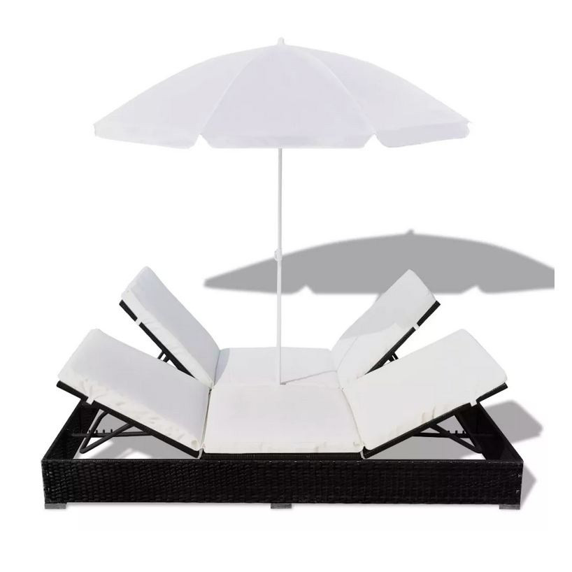 Lit De Jardin Réglable Avec Parasol Résine Tressée Noire Uvo à Prix ...
