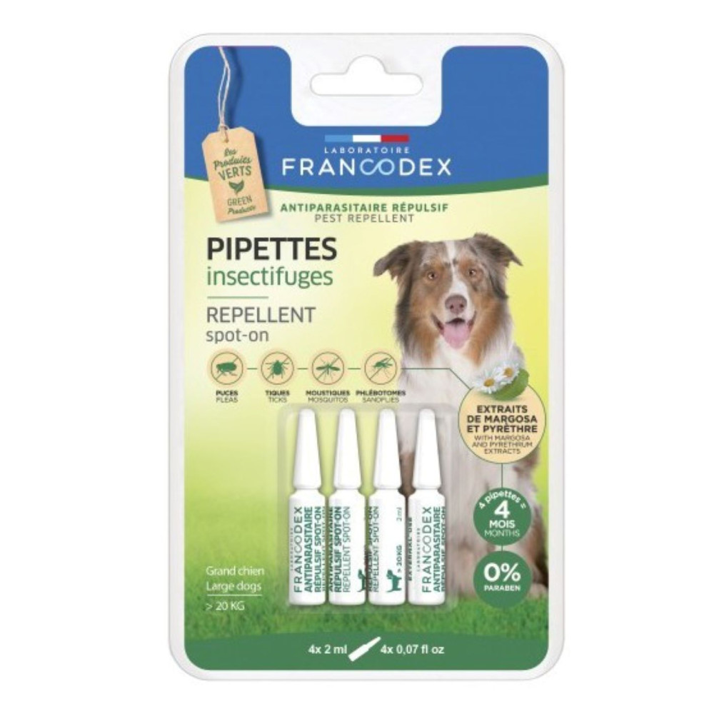 4 Pipettes Insectifuges Pour Chiens De Plus De 20 Kg Francodex à Prix ...