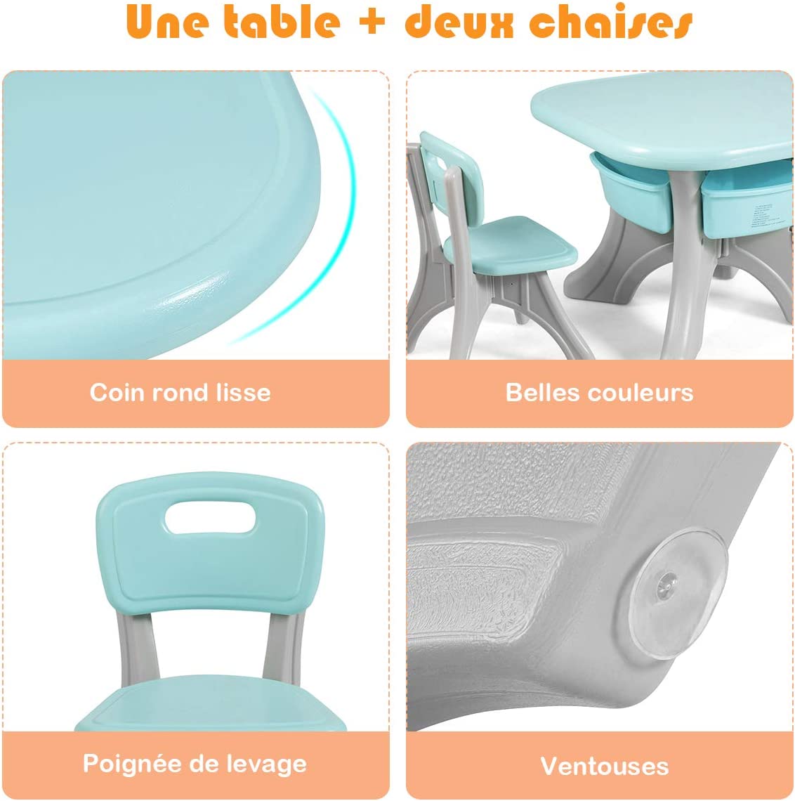 Costway Ensemble Table Et Chaises Pour Enfant, Inclus 1 Table Et 2 Chaises, Matériau Ecologique ...