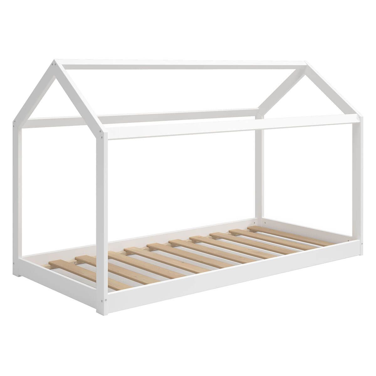 Colynn - Lit Cabane 90x190cm Pin Massif Blanc Et Naturel à Prix Carrefour