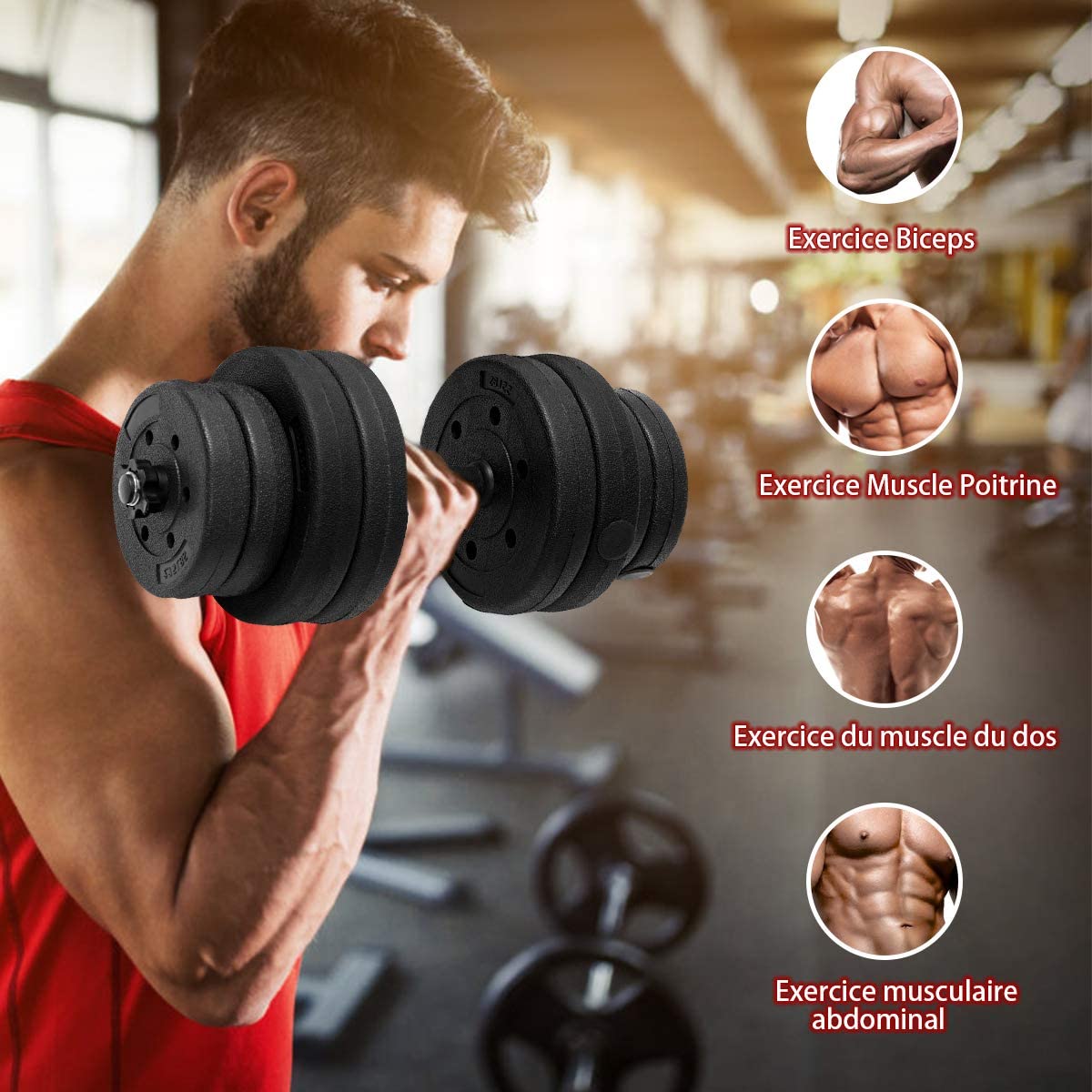 Costway Kit Haltères De Musculation Avec Disque Ajustable 30kg ...