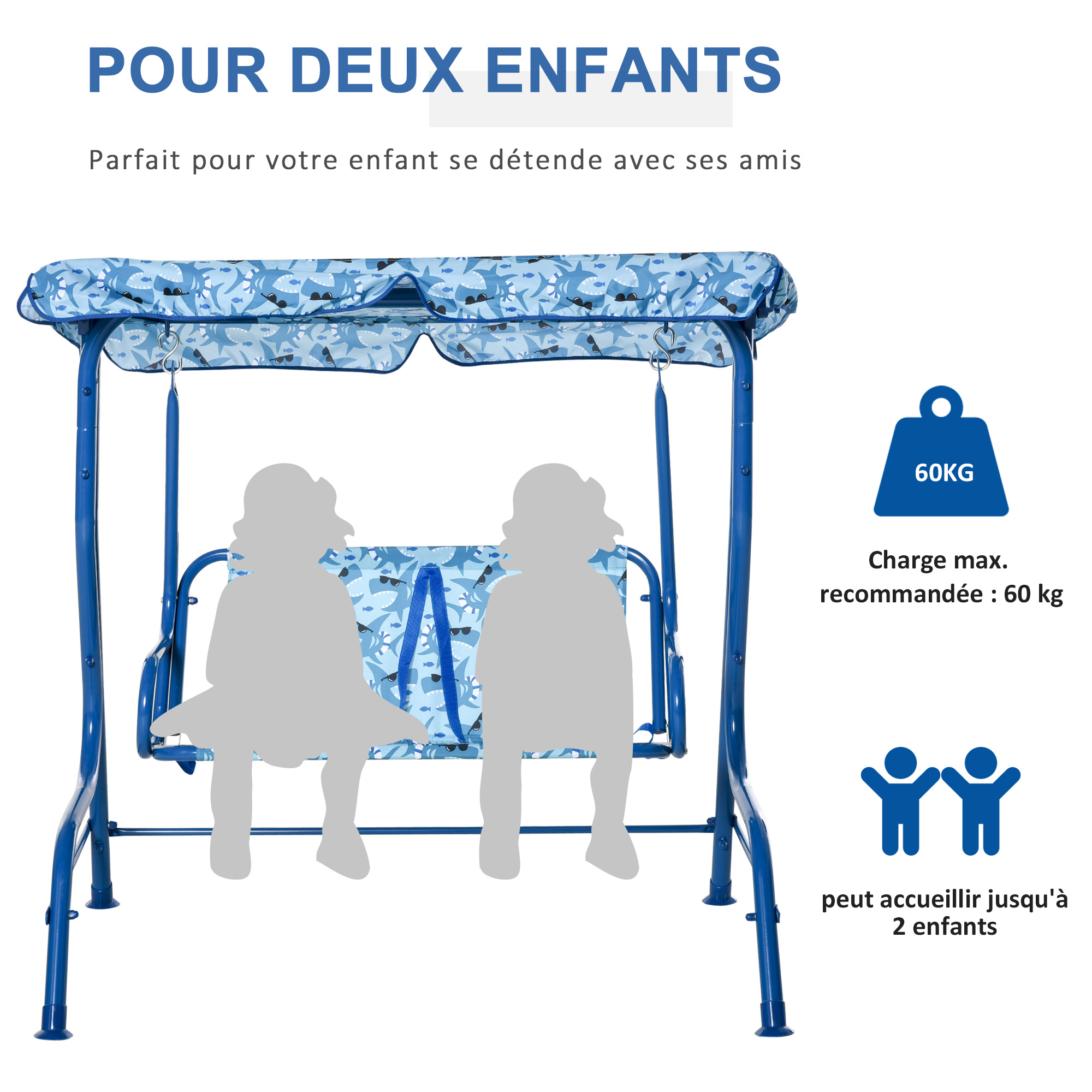 Balancelle De Jardin 2 Places Pour Enfants Motif Requin Bleu à Prix ...