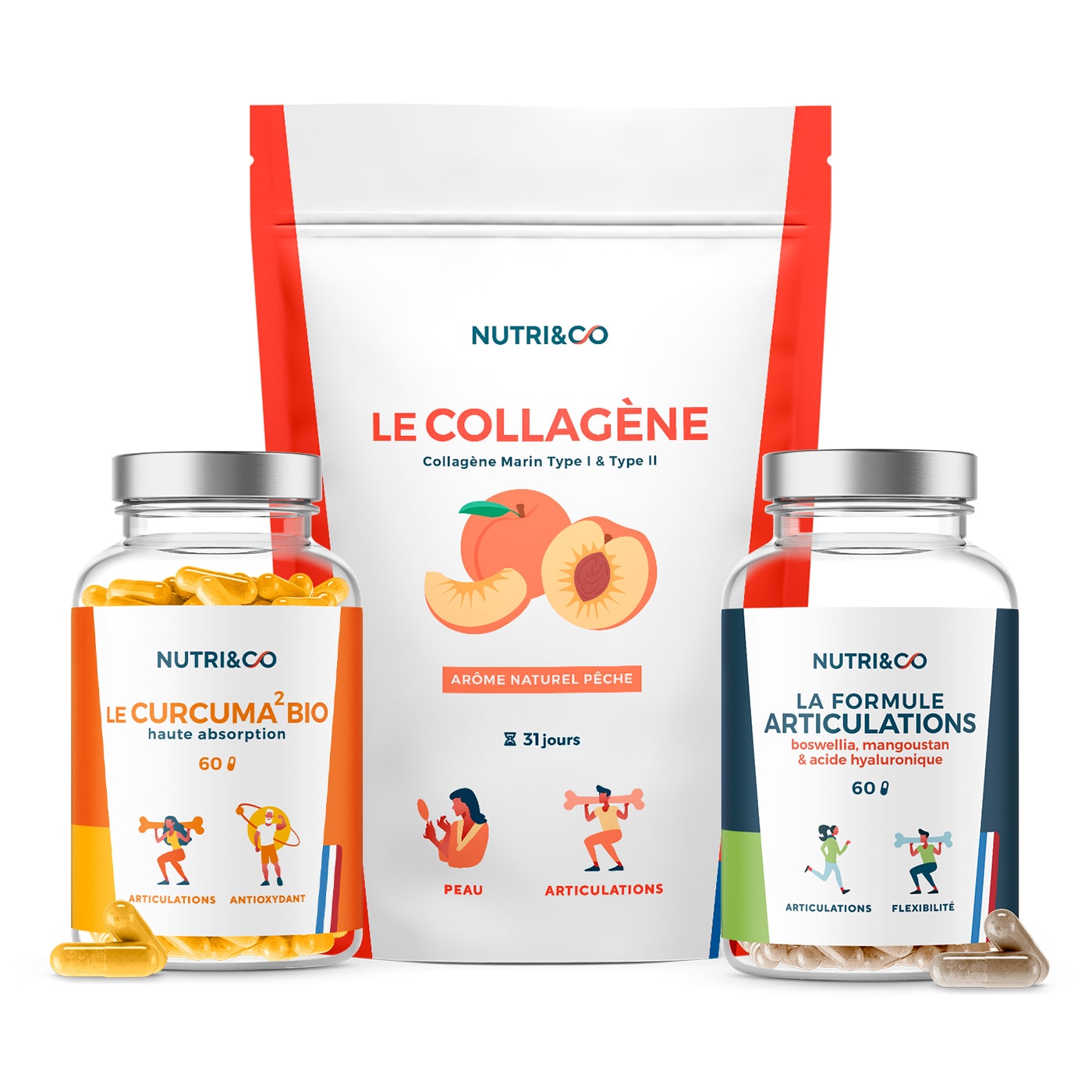 Nutri&co - Pack Articulations - Collagène Pêche + Curcuma Bio + Formule ...