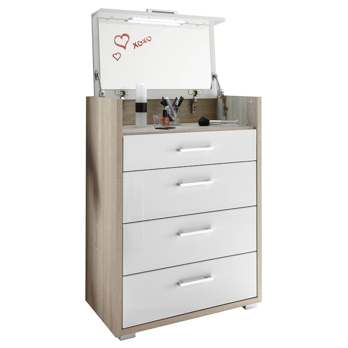 Gova - Commode Coiffeuse 4 Tiroirs Blanche Et Effet Chêne à Prix Carrefour