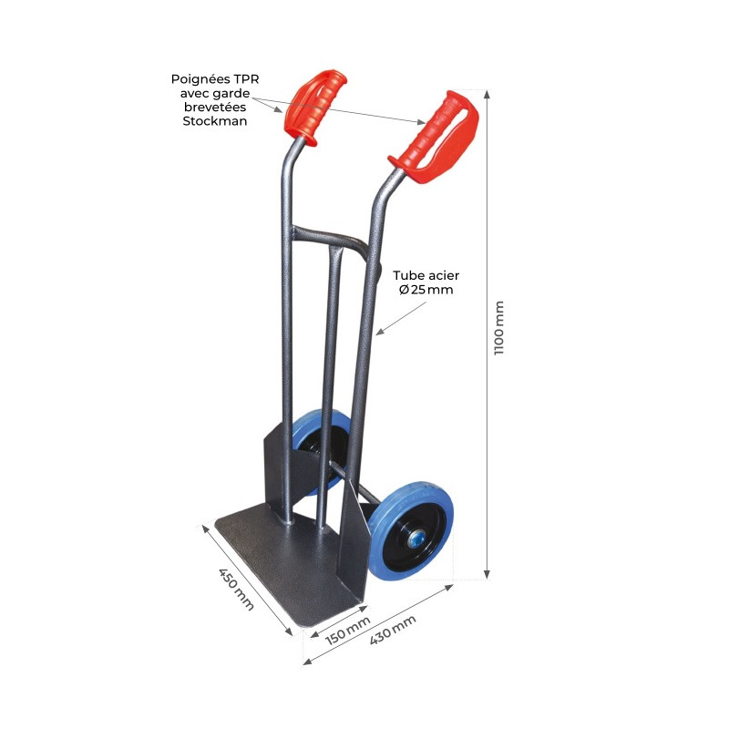 Diable Acier Bavette Fixe Roues Gonflables 250kg Ht250/nlc-rg Stockman ...